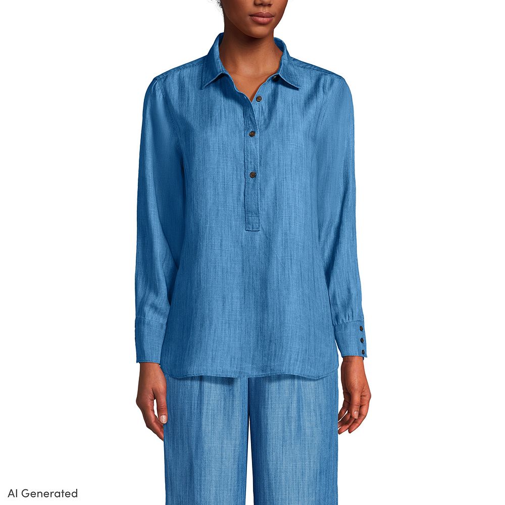 Women's Lands' End Button Front Popover Shirt