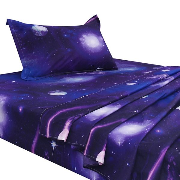 Bed Sheet Set 3pcs Galaxy Stars Themed Bedding Set With Pillow Case