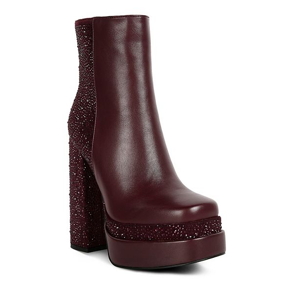 London Rag Dryday Diamante Women's Zip Up Block Heel Boots