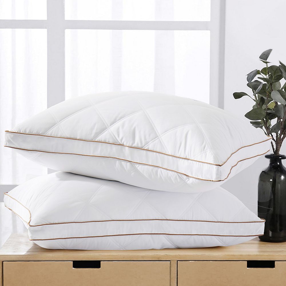 Unikome Goose Down Feather Bedding Bed Pillows, Set Of 2, Gusseted ...