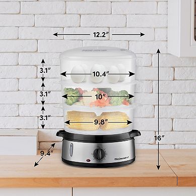 Elite Cuisine 9.5 Quart Stainless Steel 3-Tier Food Steamer