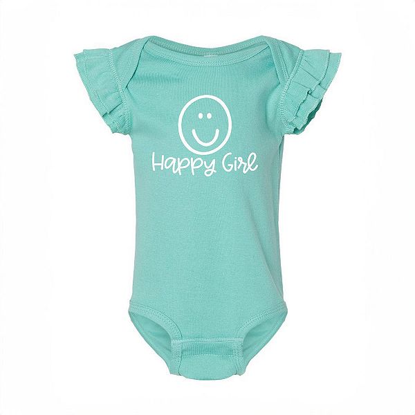 Happy Girl Smiley Face Baby Flutter Sleeve Bodysuit