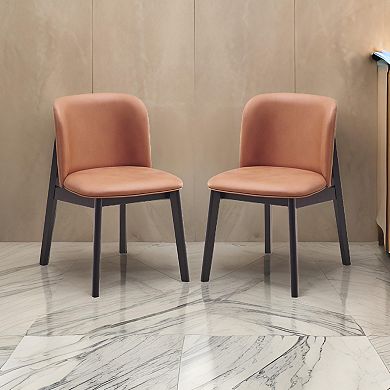 Iora 22 Inch Side Dining Chair Set Of 2, Ergonomic, Brown Fabric, Black