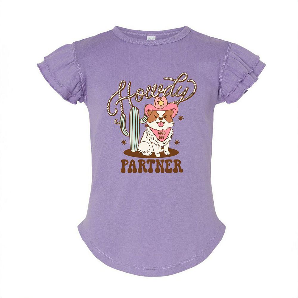 Howdy Partner Dog Toddler Flutter Sleeve Graphic Tee
