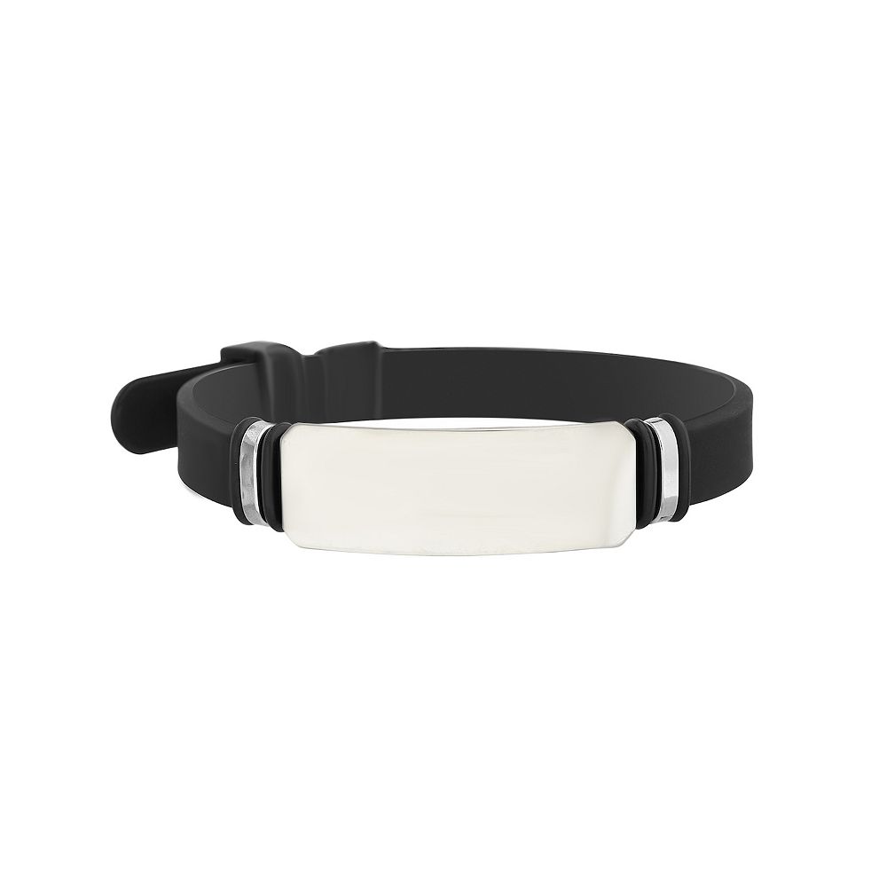 1913 Men's Black Vegan Leather & Stainless Steel ID Buckle Bracelet