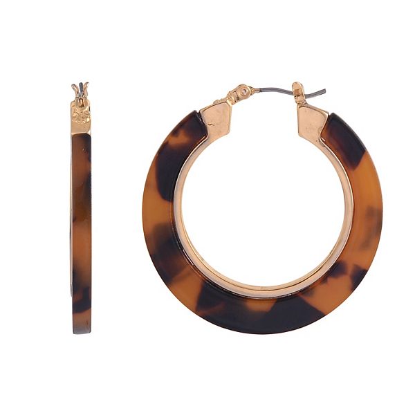 Emberly Gold Tone And Tortoise Inlay Hoop Earrings