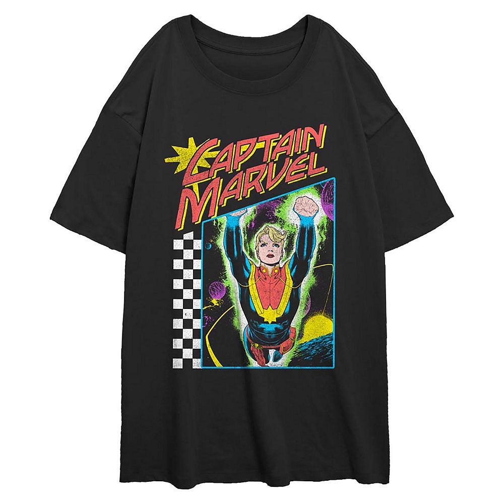 Juniors' Marvel Captain Marvel Neon Pop Oversized Graphic Tee