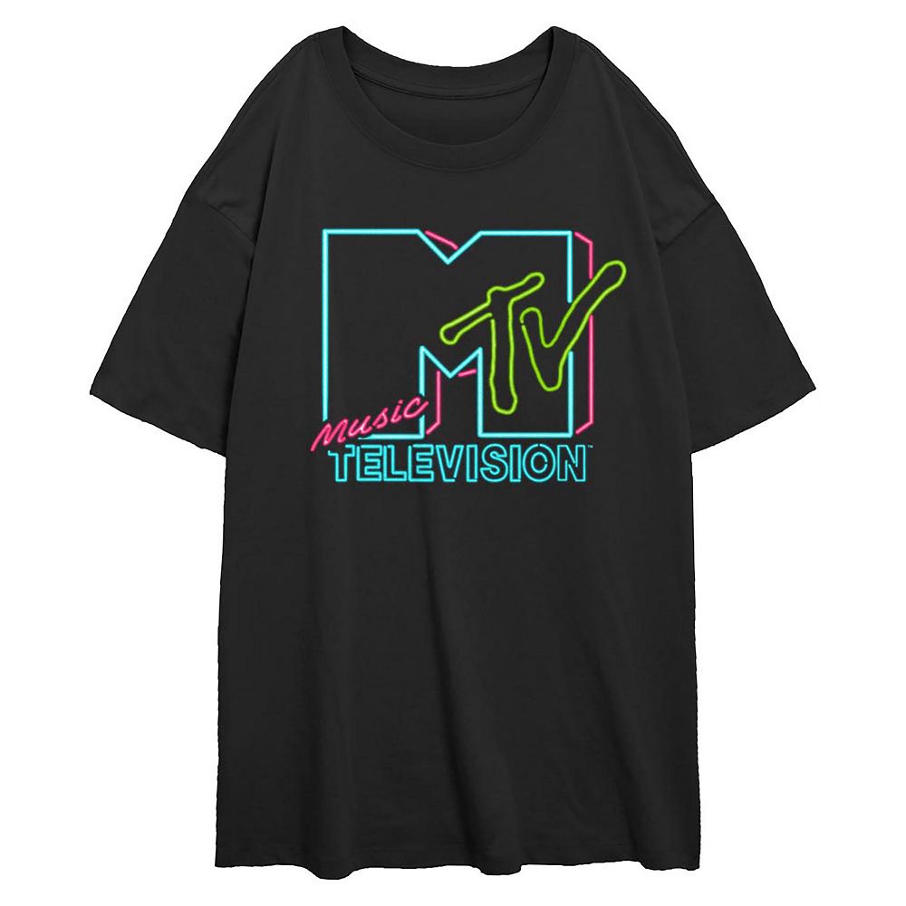 Juniors' MTV Neon Lights Logo Oversized Graphic Tee