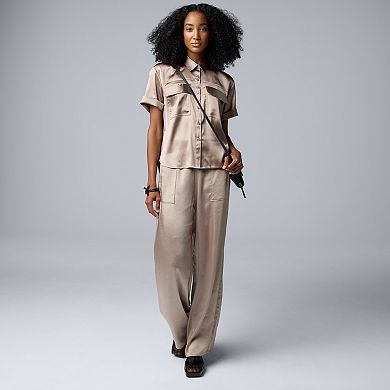 Women's Simply Vera Vera Wang Short Sleeve Satin Utility Shirt