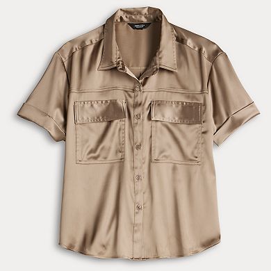 Women's Simply Vera Vera Wang Short Sleeve Satin Utility Shirt