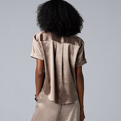 Women's Simply Vera Vera Wang Short Sleeve Satin Utility Shirt