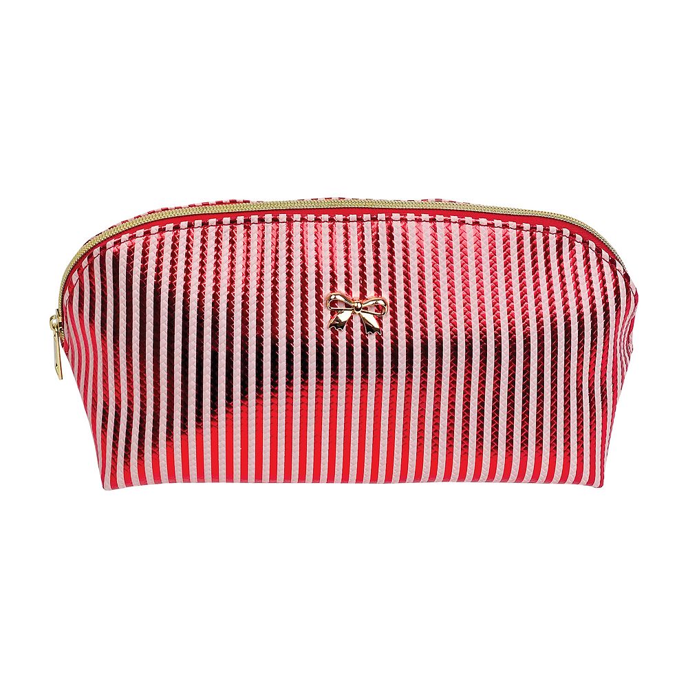 Red and Pink Stripe Makeup Pouch