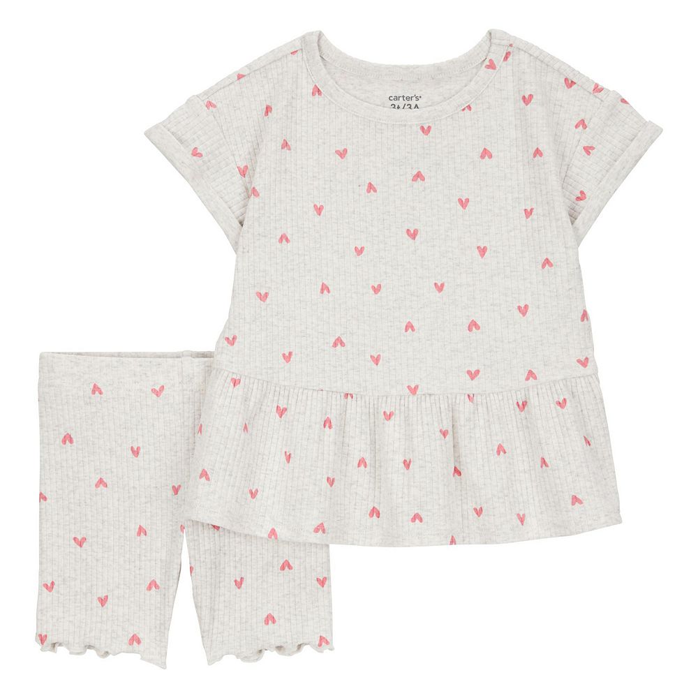 Toddler Girl Carter's Heart Top and Lettuce Hem Short 2-Piece Set