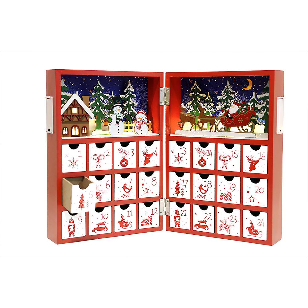 Polar Elegance Christmas Wooden Advent Calendar Book With Led Lighting ...