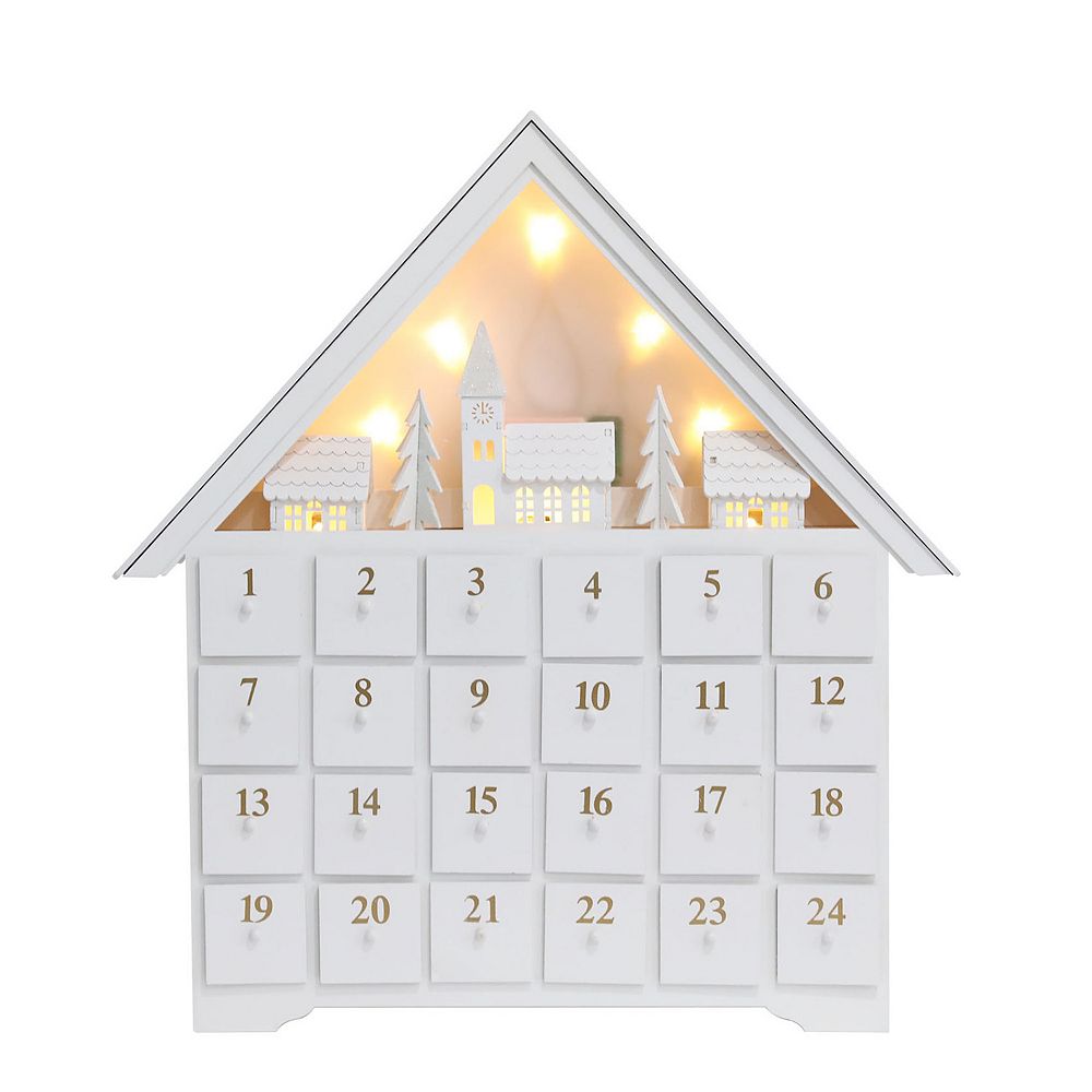 Polar Elegance White Christmas Wooden Advent Calendar House With Large ...