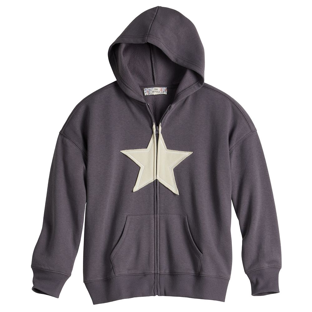Girls 6-20 Pink Republic Star Applique Zip-Up Hooded Sweatshirt