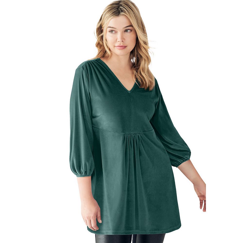 Ellos Women's Plus Size Velour V-neck Empire Tunic