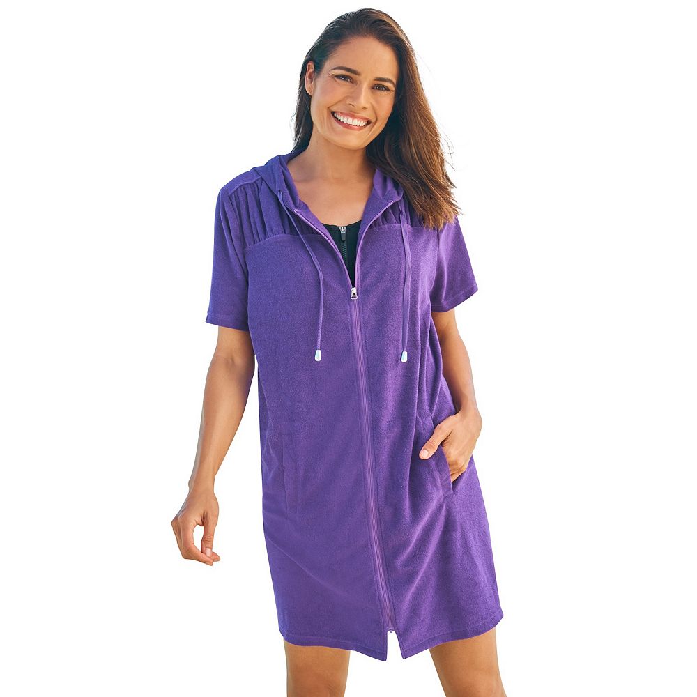 Swim 365 Women's Plus Size Hooded Terry Swim Cover Up