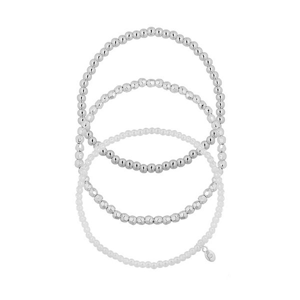 Emberly Silver Tone Delicate Stretch Bracelet Trio Set