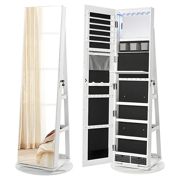 6 LEDs Lockable Mirror Jewelry Cabinet 360 Swivel Jewelry Organizer Standing Jewelry Armoire