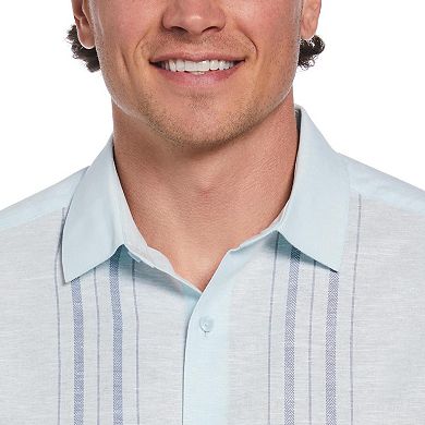 Men's Cubavera Linen Blend Herringbone Panel Short Sleeve Button-Down Shirt