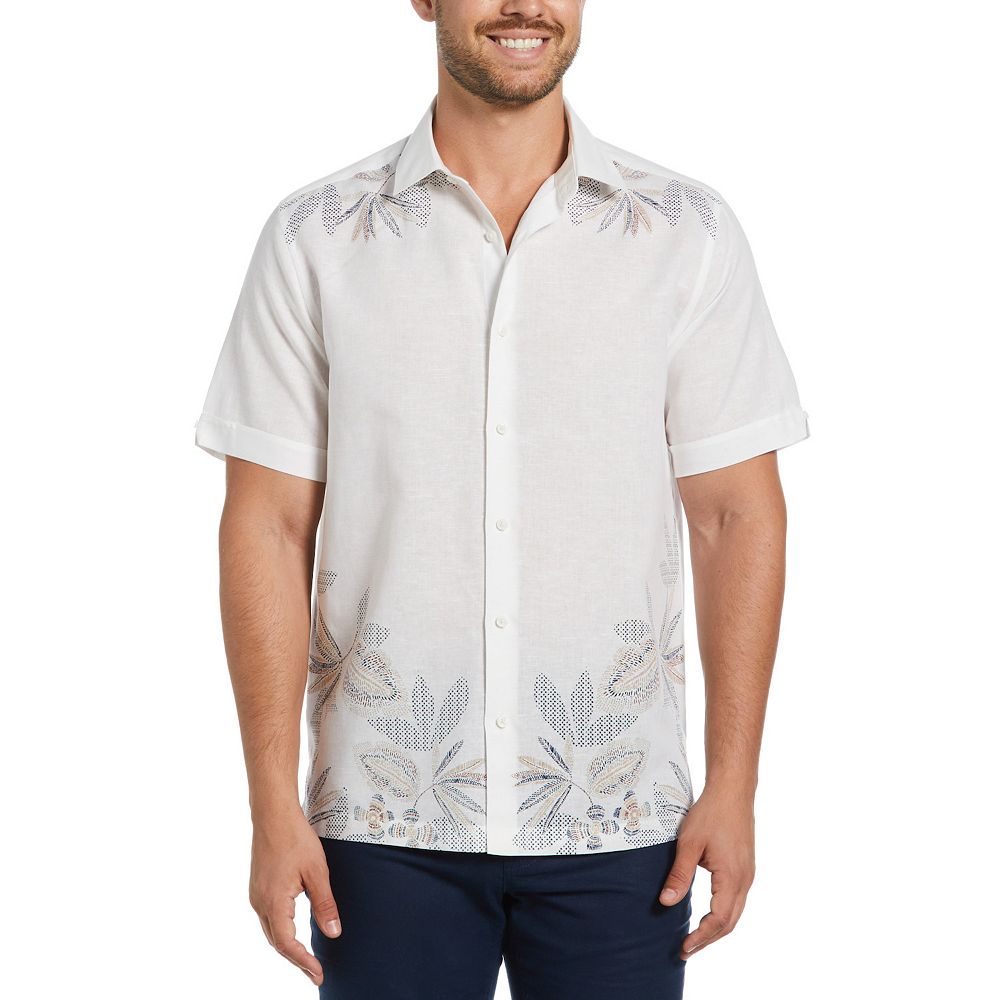 Men's Cubavera Linen Blend Floral Print Short Sleeve Button Down Shirt