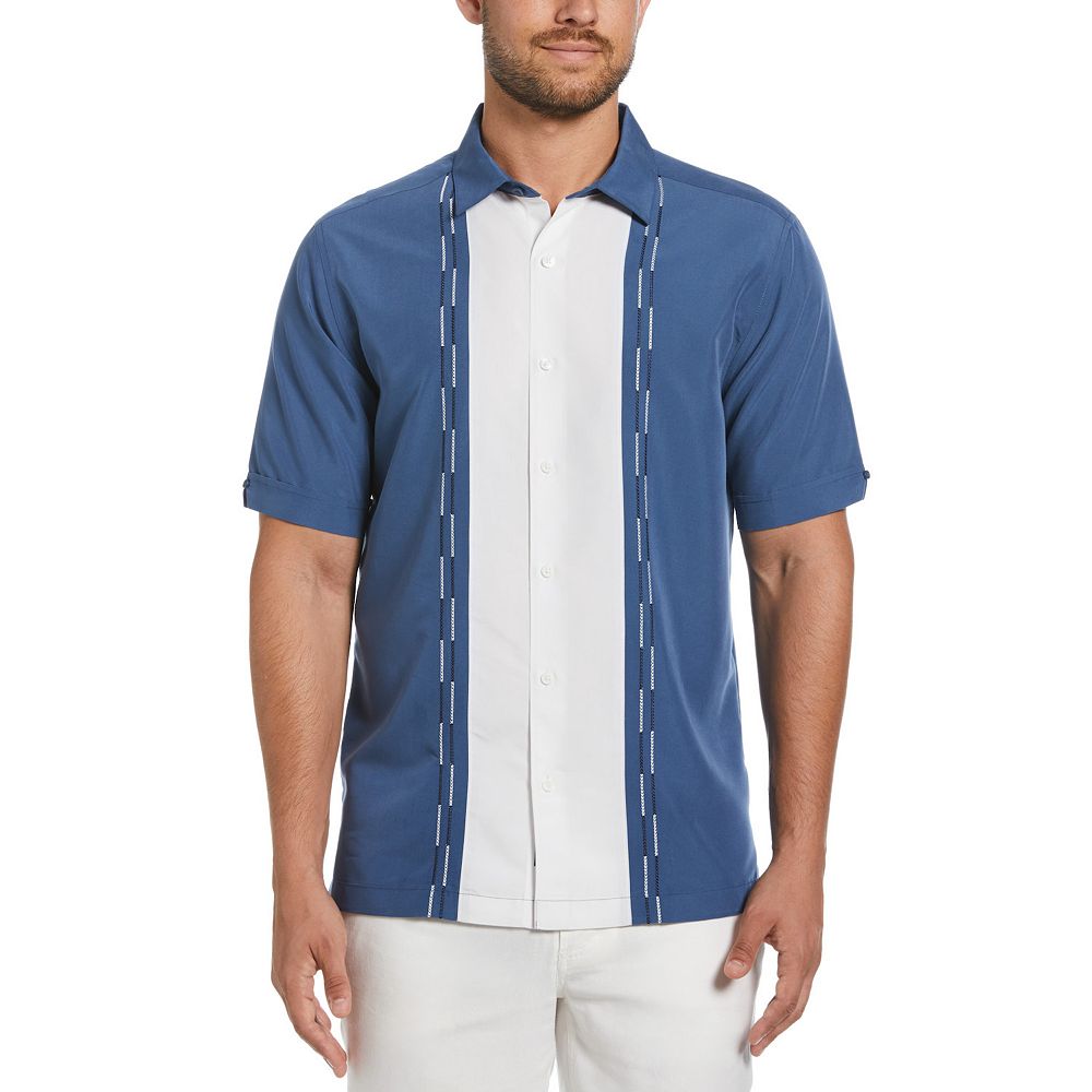 Men's Cubavera Embroidered Color Block Short Sleeve Button Down Shirt