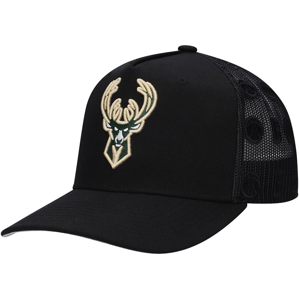 Men's Mitchell & Ness Black Milwaukee Bucks Monogram Allover Logo Mesh ...
