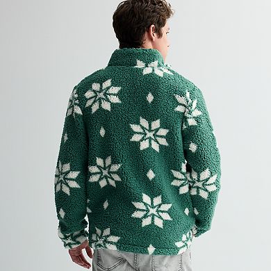 Men's Snowflake Print Sherpa Jacket