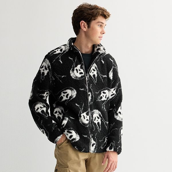 Men's Scream Ghostface Mask Allover Print Sherpa Jacket