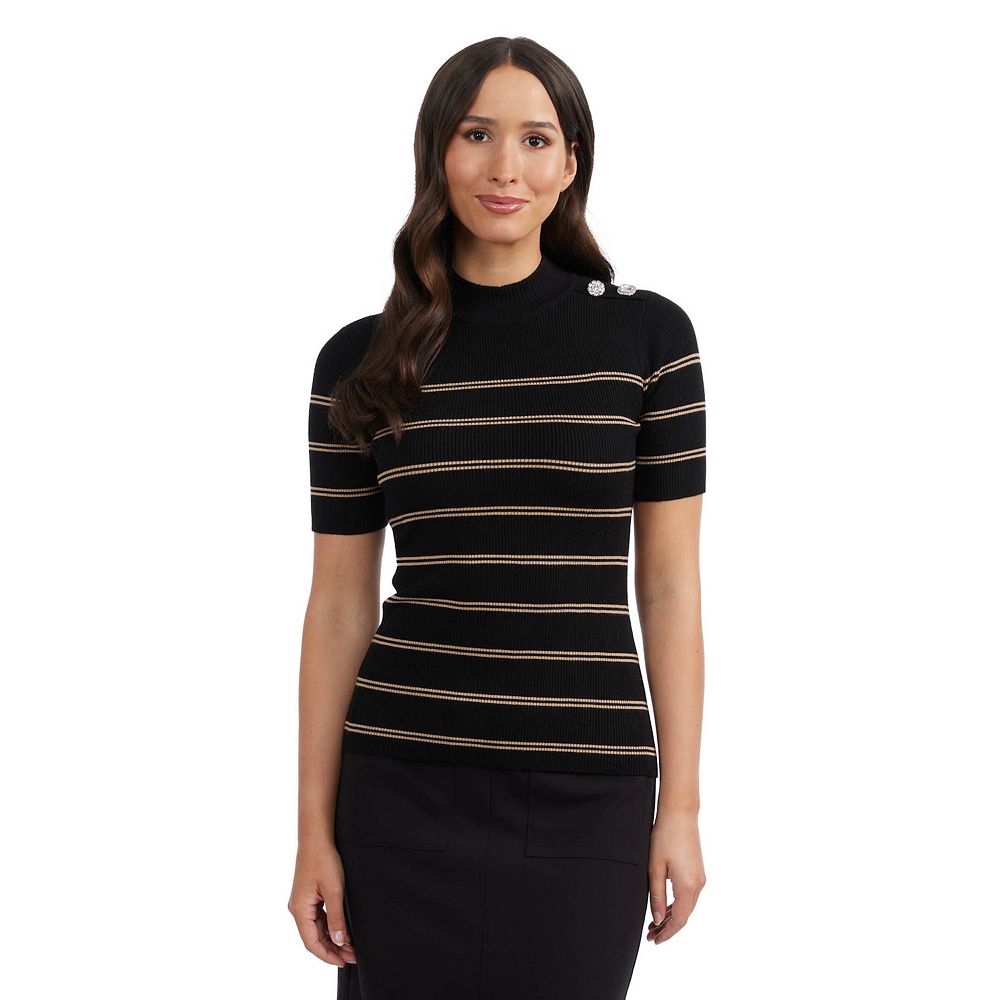 Women's Ellen Tracy Mockneck Elbow Sleeve Button Shoulder Rib Sweater