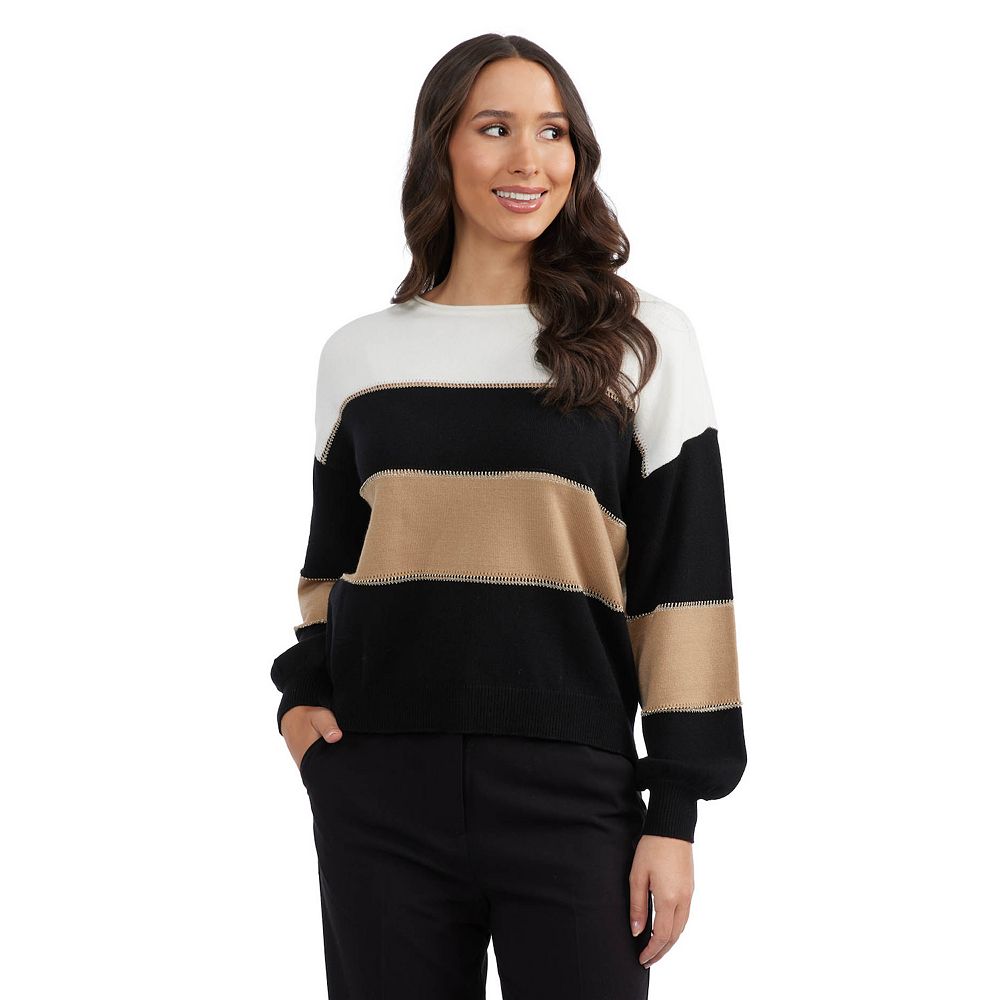 Women's Ellen Tracy Boatneck Colorblock Lurex Sweater