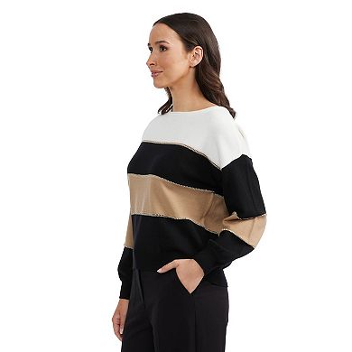 Women's Ellen Tracy Boatneck Colorblock Lurex Sweater