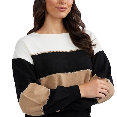 Women's Ellen Tracy Boatneck Colorblock Lurex Sweater