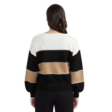 Women's Ellen Tracy Boatneck Colorblock Lurex Sweater