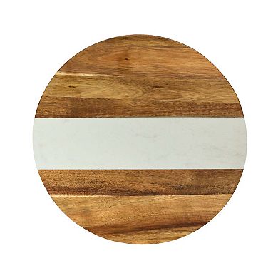 White Marble And Acacia Wood Round Board - 11"