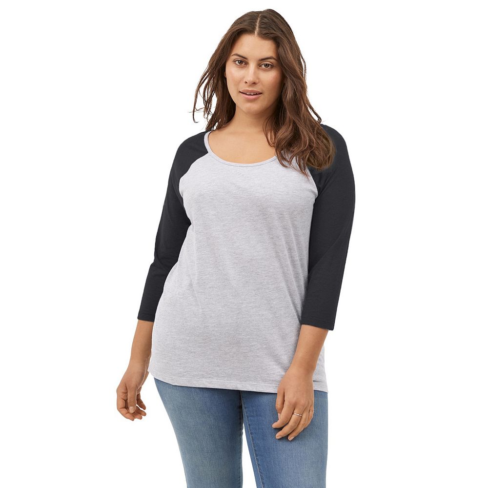ellos Plus Size Colorblock 3/4 Sleeve Tee