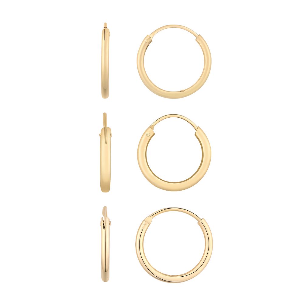 Taylor Grace 14k Gold Plated Graduated Endless Hoop Earring Trio Set