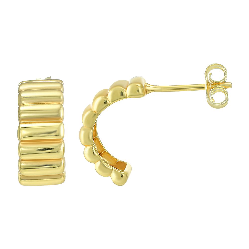 Taylor Grace 14k Gold Plated Ribbed Post Hoop Earrings