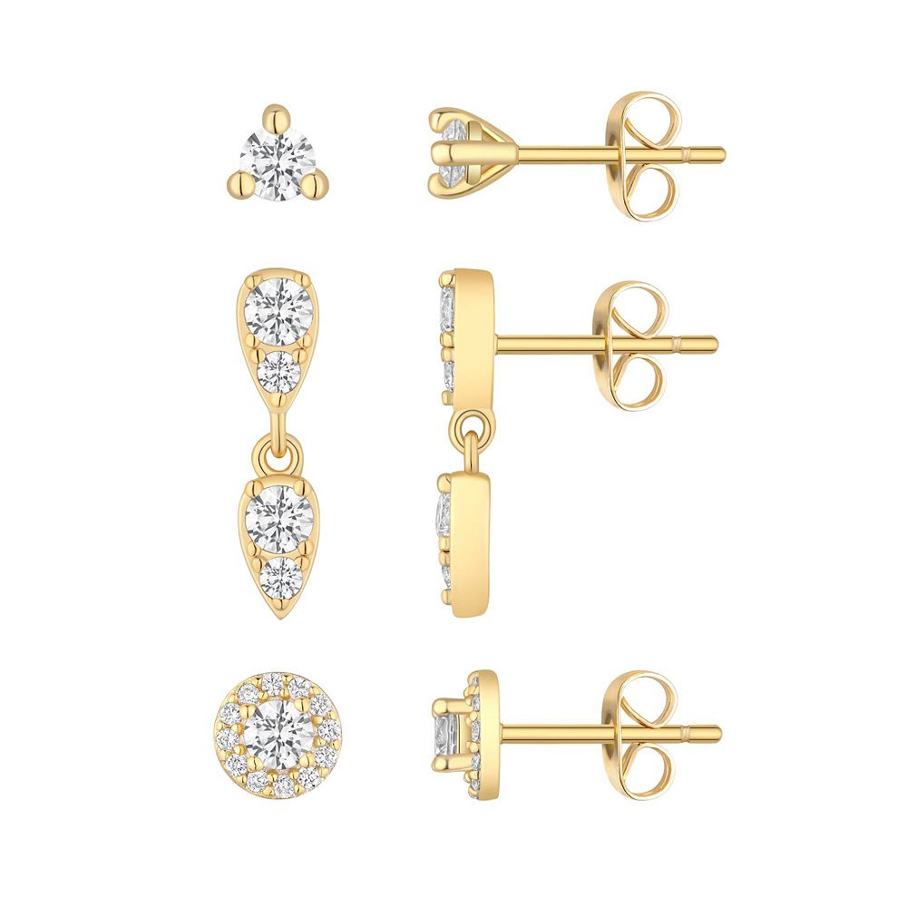 Taylor Grace 14k Gold Plated Cubic Zirconia Stud, Dangle & Halo Earring ...