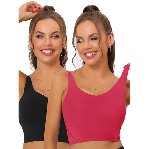 2packs Women's Workout Fitness Longline Wireless Padded Yoga Sports Bra ...