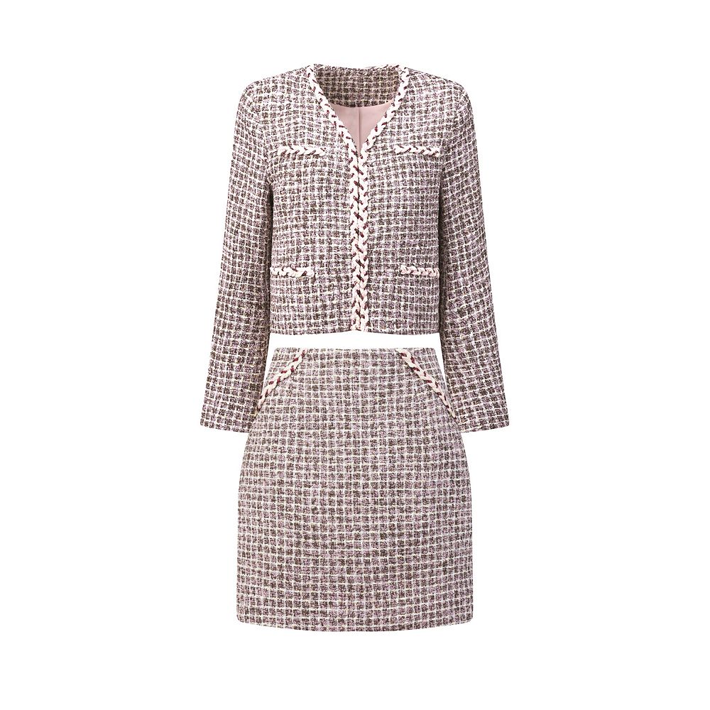 Women's Plaid Tweed Suit Set 2 Piece Outfits Short Blazer Jacket And ...