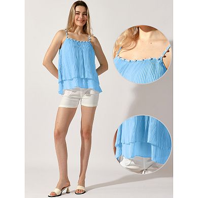 Tank Tops For Women's Double-layer Pleated Ruffle Summer Casual ...