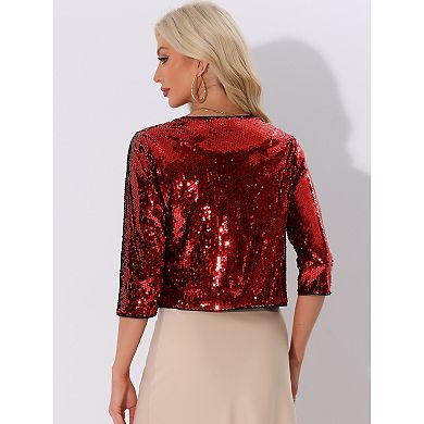 Sequin Cardigan For Women's Glitter 3/4 Sleeve Open Front Party Club ...
