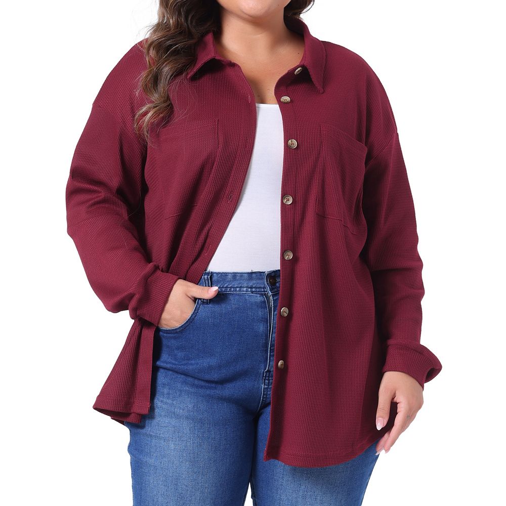 Plus Size Shirt Jacket for Women Waffle Knit Shacket Button Down Blouse ...