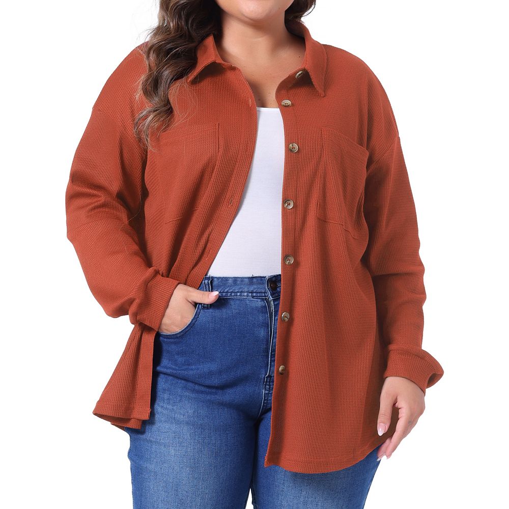 Plus Size Shirt Jacket for Women Waffle Knit Shacket Button Down Blouse ...