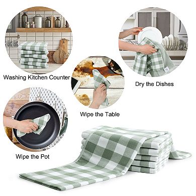 Terry Kitchen Towels Set of 6 Plaid Soft Absorbent Drying Dish Towels ...