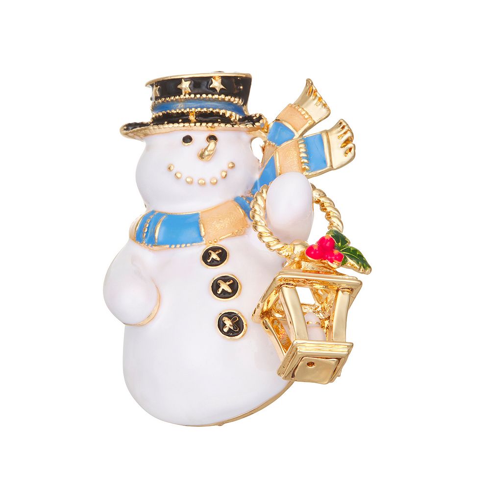 Napier Gold Tone Enameled Snowman Pin