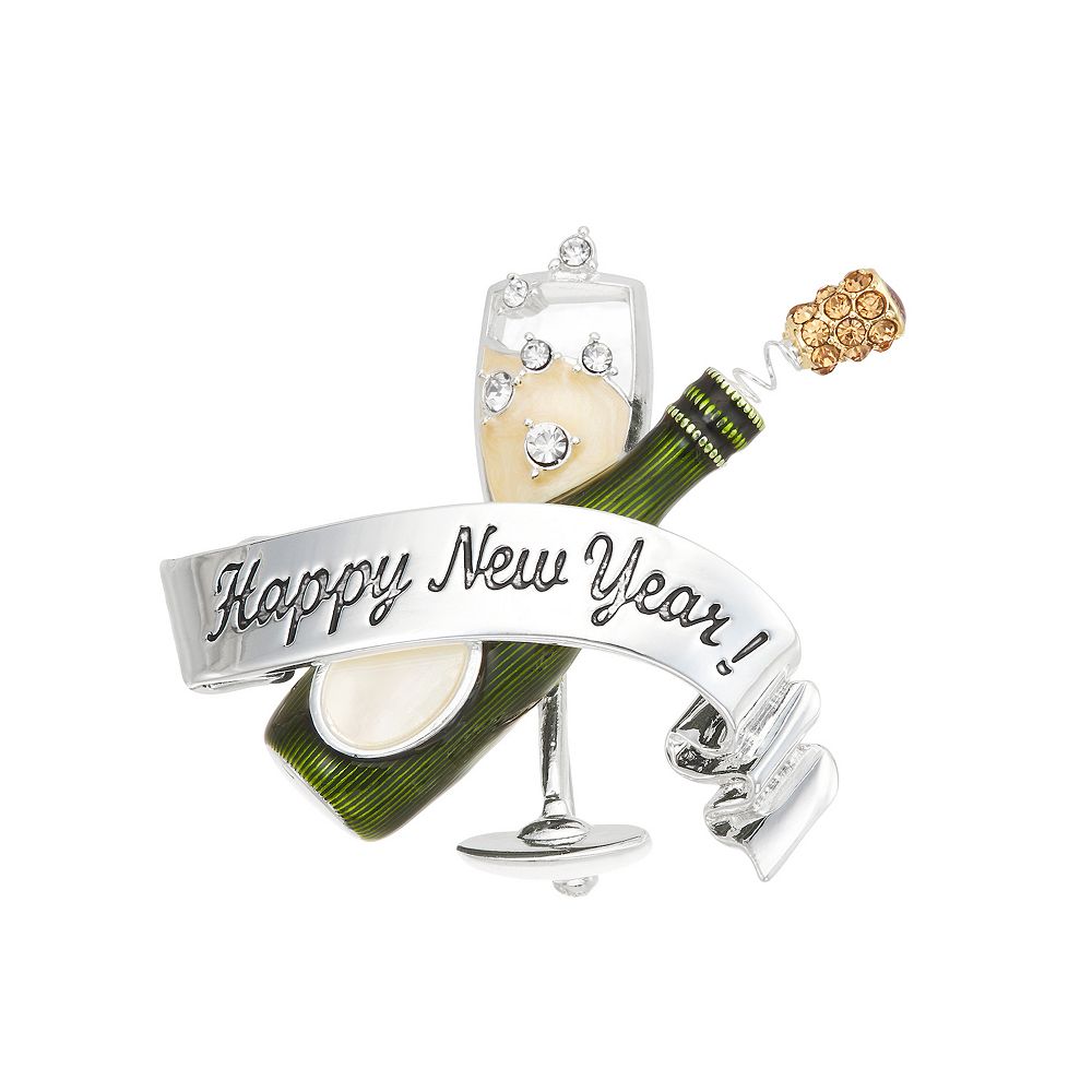 Napier Silver Tone Shell "Happy New Year" Champagne Pin