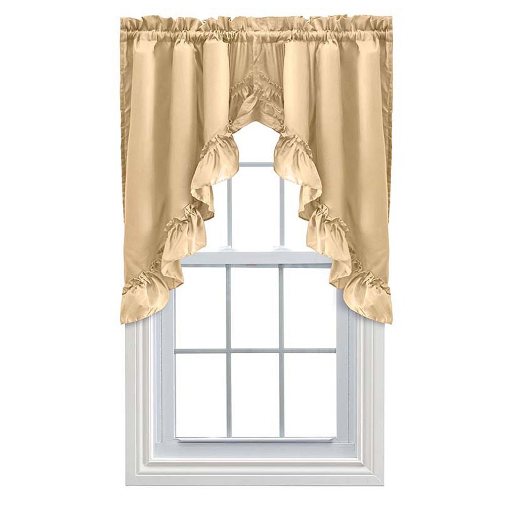 Stacey Solid Color Window 1.5" Rod Pocket Ruffled Swag 60"x38" Almond
